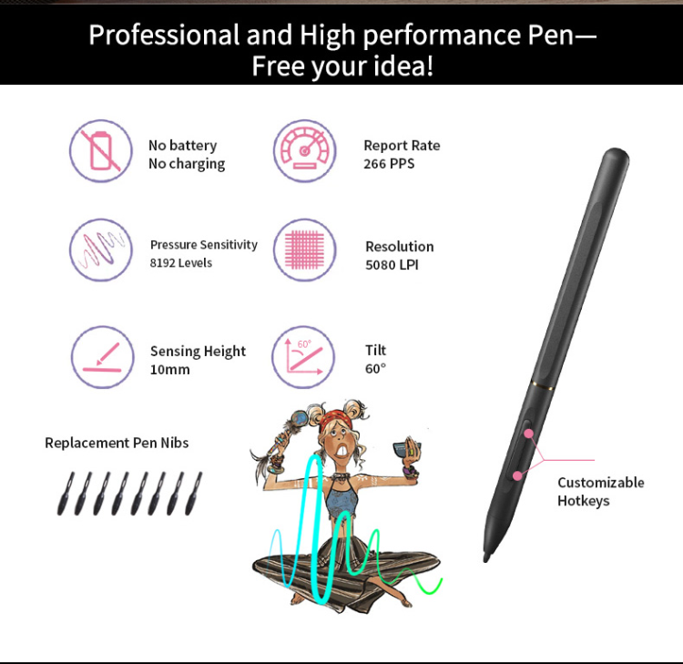 Jsk Digital Pen Tablet Monitor Graphic Drawing Tablet With 8192 Level ...
