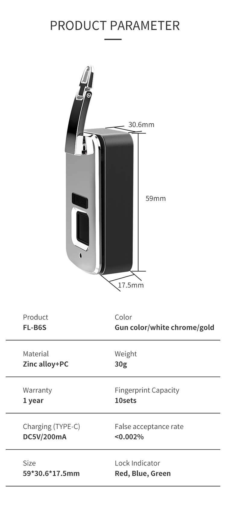 Embedded Fingerprint Lock Anti Theft Waterproof Smart For Bag Smart ...