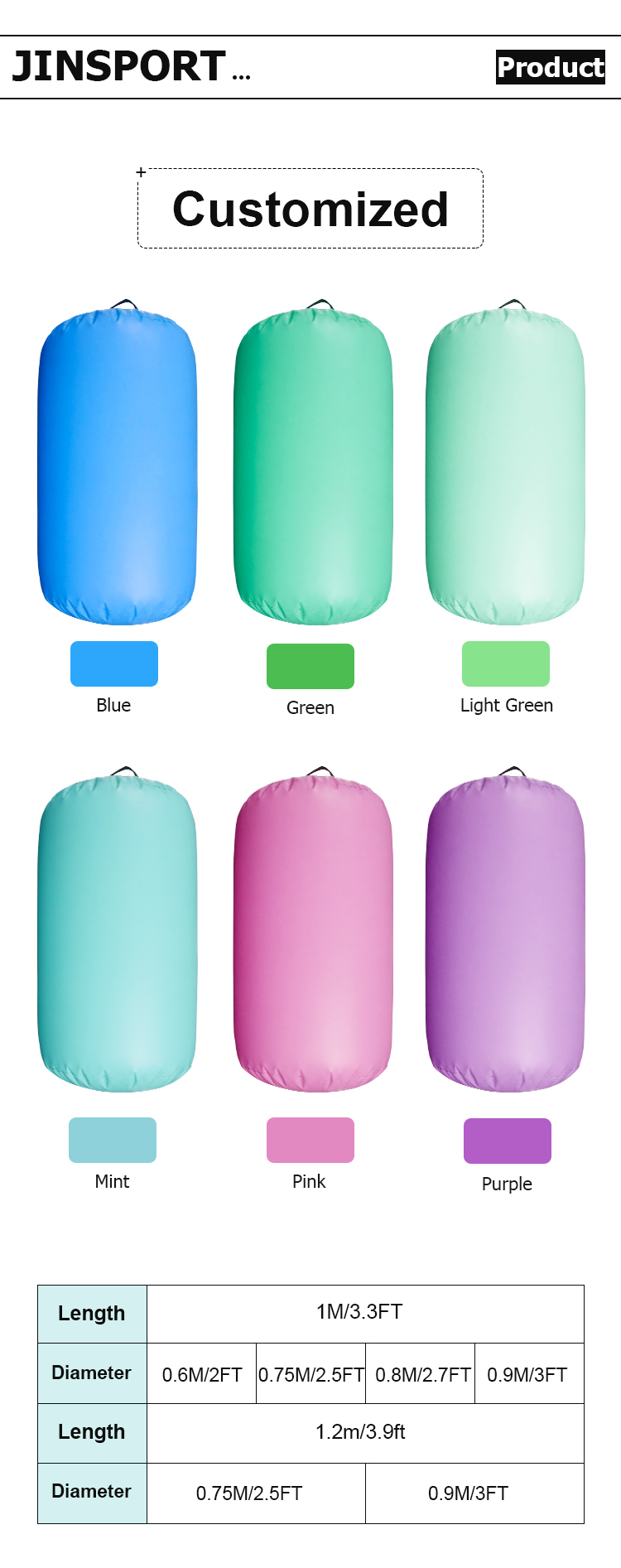 Colorful 60cm 70cm 80cm 90cm Air Barrel Inflatable Gymnastics Roller ...