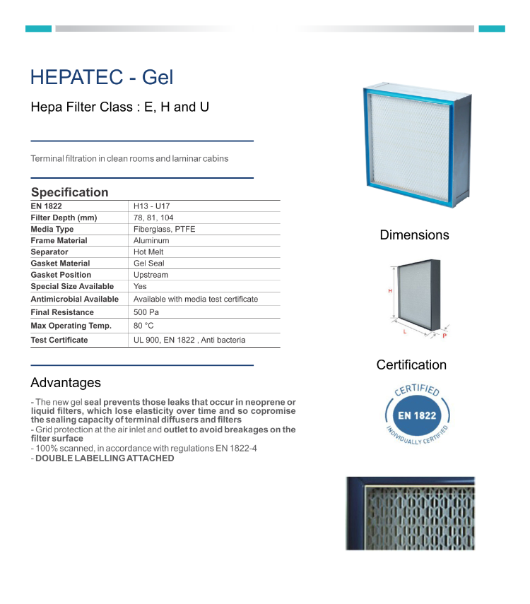 Ebraco H14 99.995% Hepatec Gel Seal Filter Minipleat 305x610x90mm ...