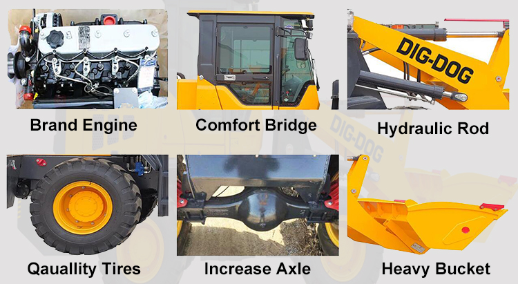 Mini Diesel Payloader Machine Wheel Loader 1 2 3 Ton Compact Front End ...