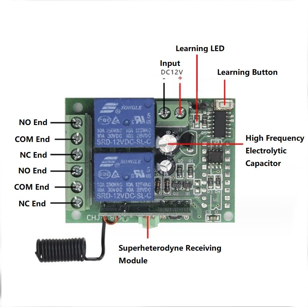 Dc12v Rf Wireless Remote Control Receiving Module 2 Channel Relay ...