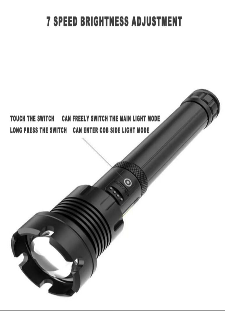 Led Cob Flashlight With 26650 Battery 5000 Lumens Waterproof ...