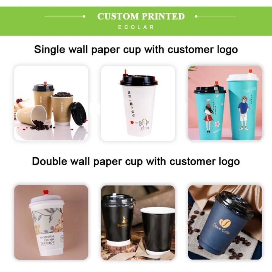 8oz/12oz/16oz Plastic Free Single/double Wall Paper Cups Water-based ...