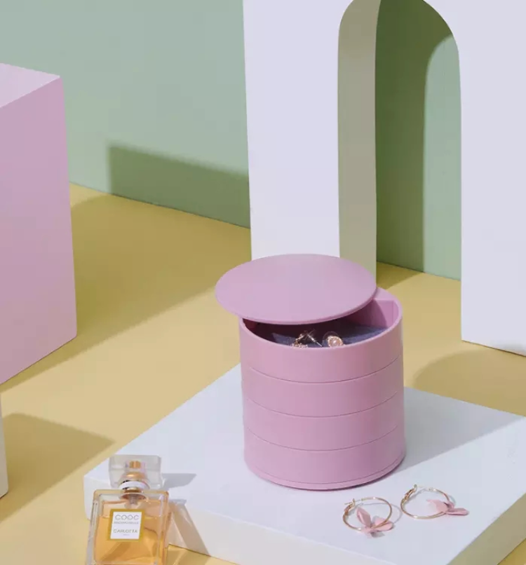 B1341 Japanese 360 Rotating Multi Layer Pu Earrings Box Dustproof Jewel ...