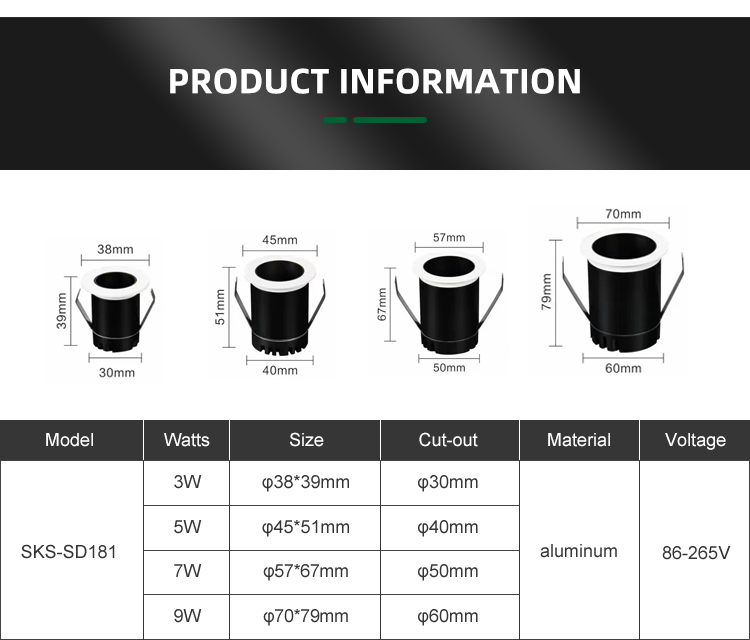 Ceiling Recessed Commercial Mini Slim Downlight Round Square 3w 5w 7w ...