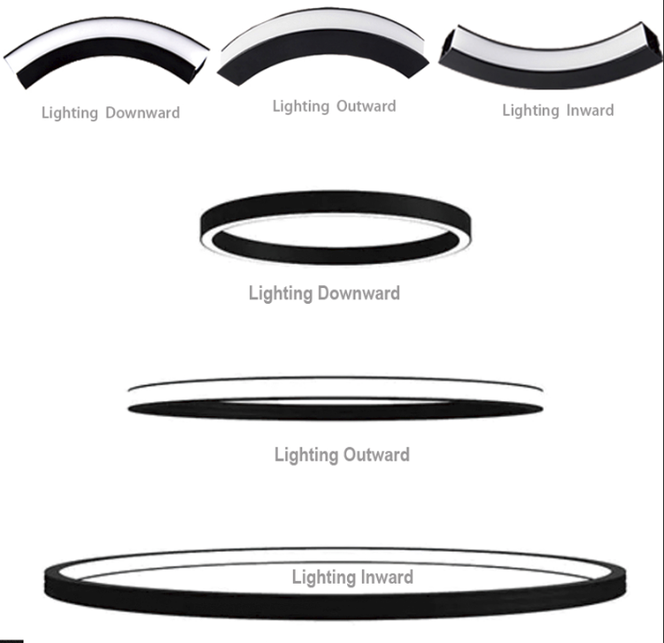 Custom Color Black Dia900mm 1/2 Ring Hanging Arc Linear Light Half ...