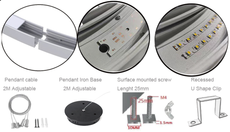 Custom Color Black Dia900mm 1/2 Ring Hanging Arc Linear Light Half ...