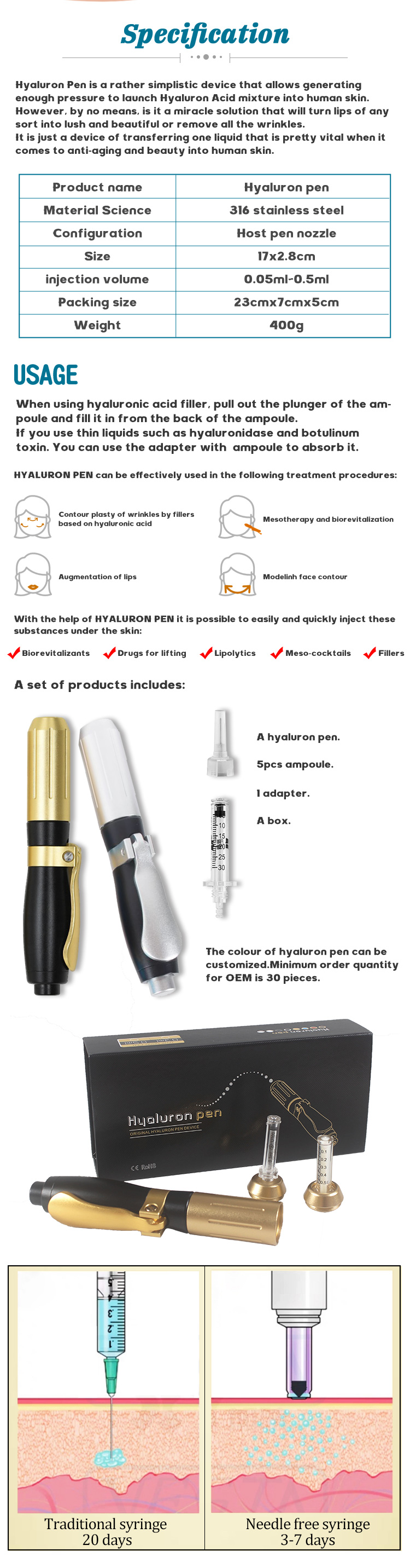 New Ce No Needle Free Needle Injection Pen Syringe Hyaluronicic Acid ...