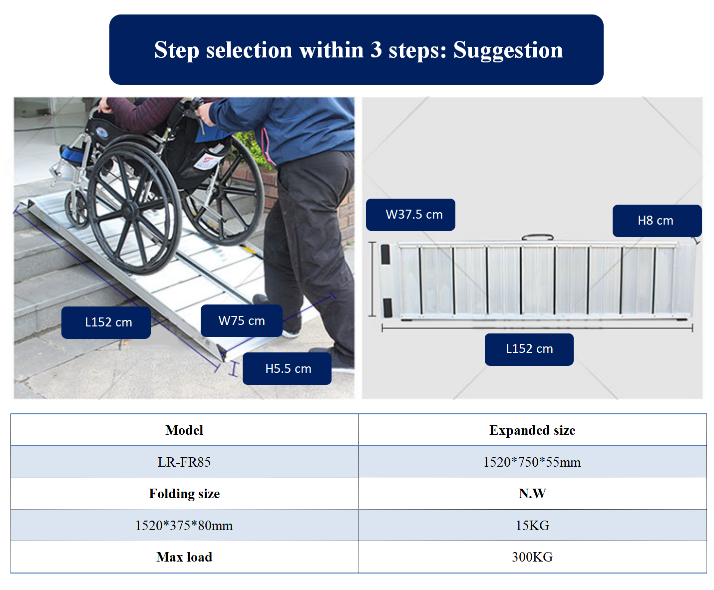 Chinese Factory Lightweight Silver Three Fold Aluminum Wheelchair Ramps ...