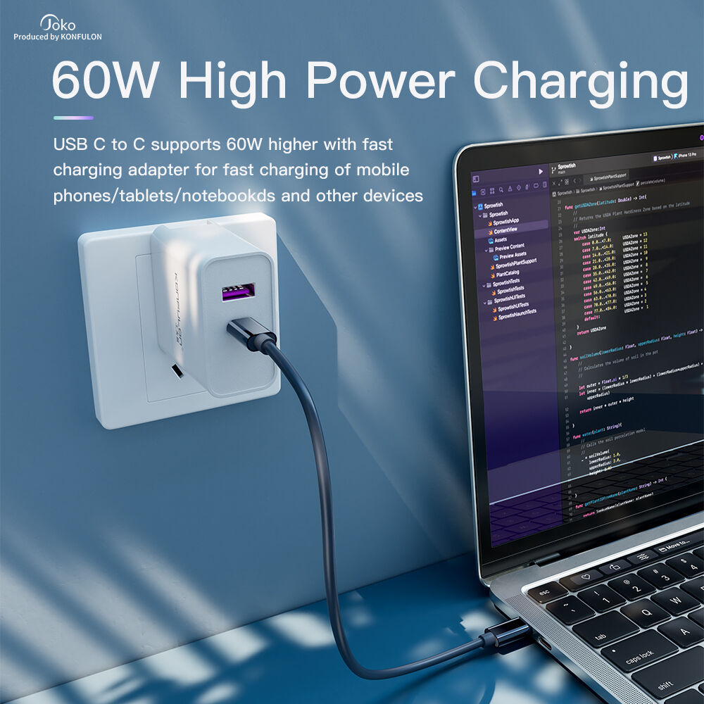 Joko 60w Fast Charger Cable Portable Usb Cable 3 In 1 Multi Charge With Lightning/type C/micro ...
