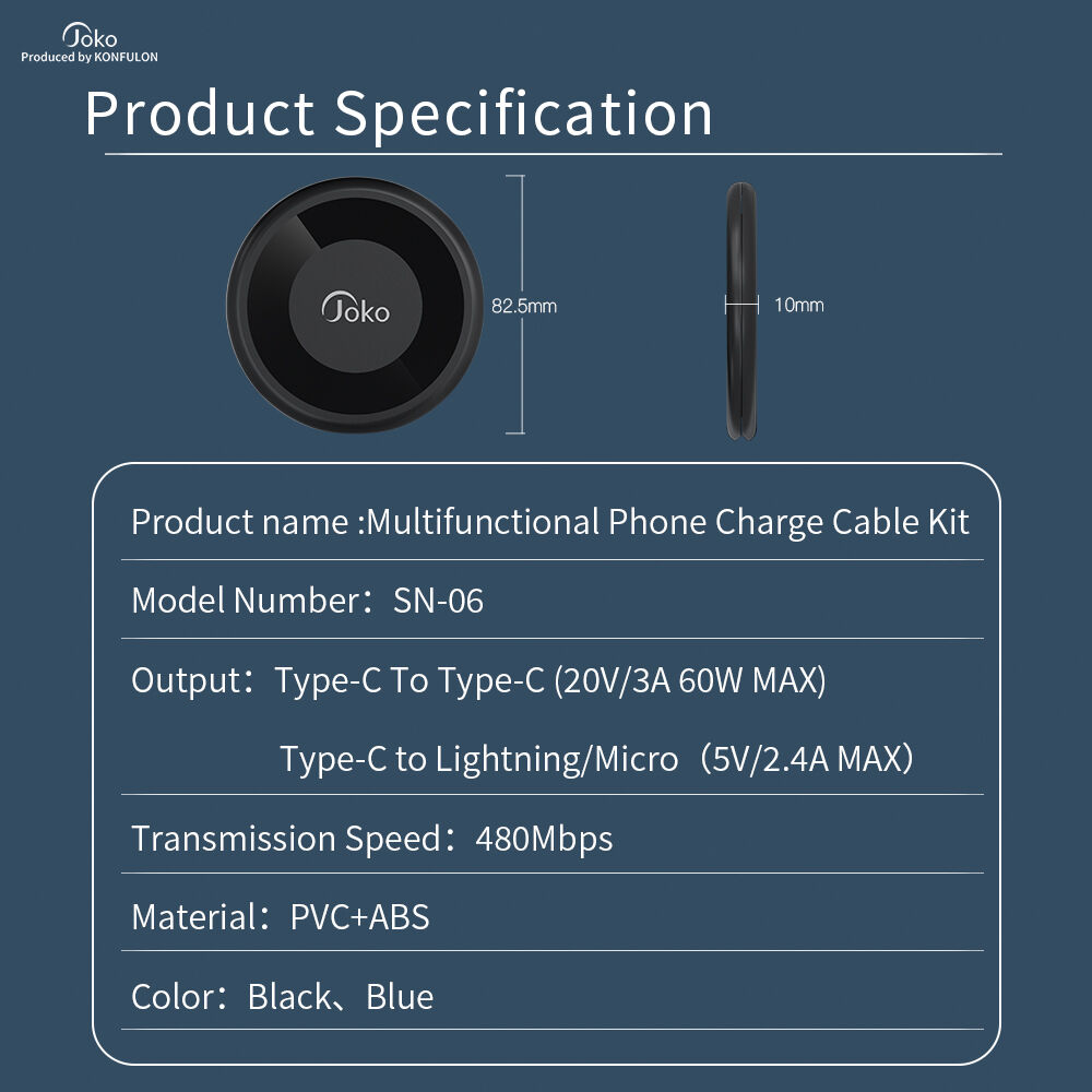Joko 60w Fast Charger Cable Portable Usb Cable 3 In 1 Multi Charge With ...