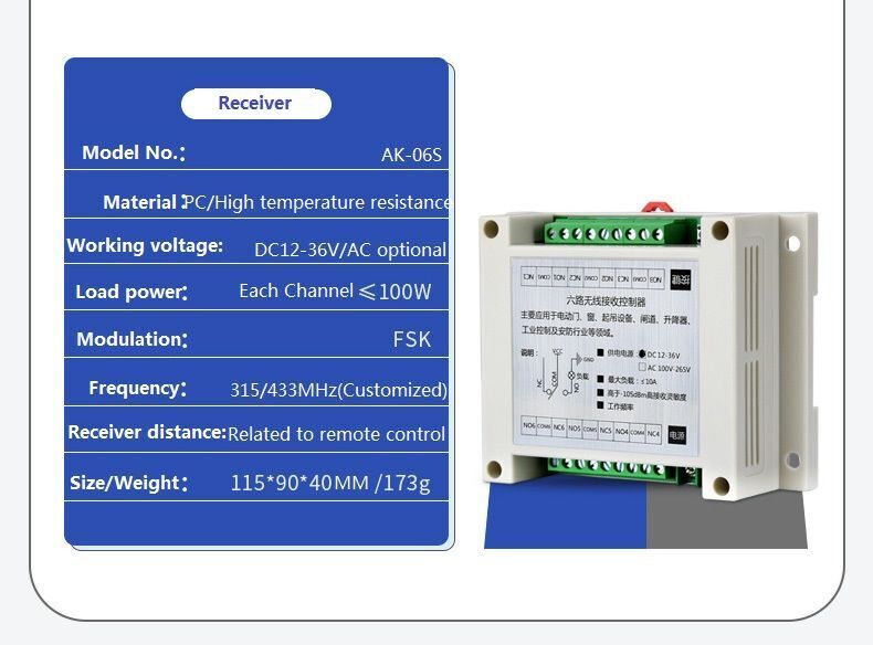 6ch Dc12-36v Remote Controller Rf Transmitter And Receiver Module ...