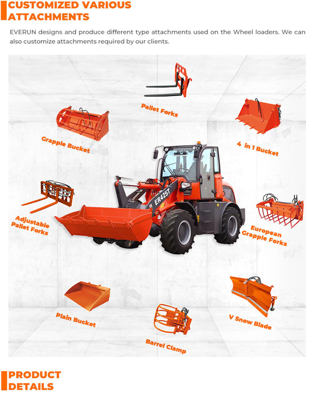 Buy Wholesale China Everun Wheel Loader Er425t Loader Attachment 2500kg ...