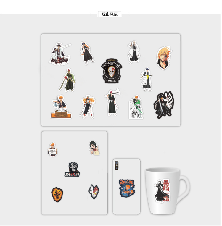 50pcs/pack Japanese Anime Bleach Cartoon Ticker Car Laptop Decorative ...