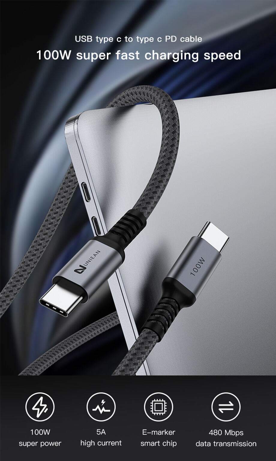Pd 100w Usb C To Usb Type C 2m Cable Fast Charging 10ft Ainope 100w 5a ...