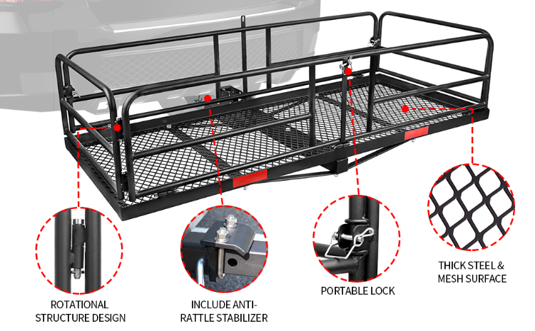 High Side 360 Lbs Capacity Car Rear Luggage Rack Foldable Hitch Mount ...