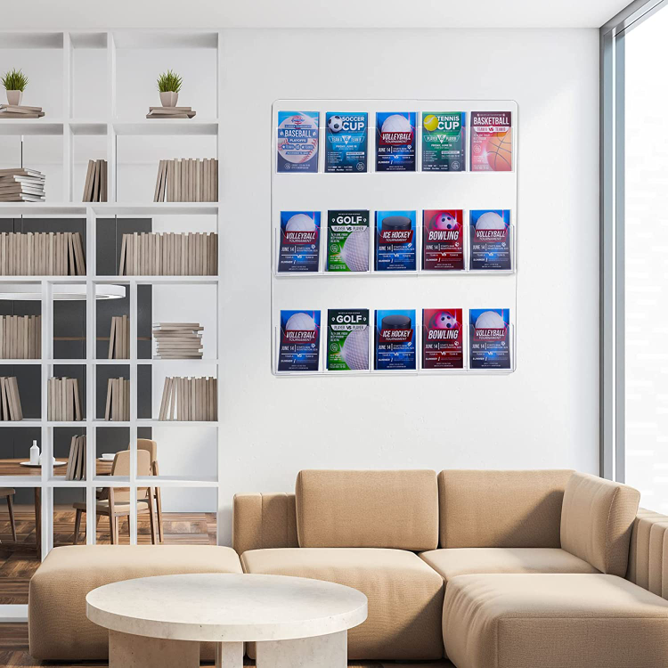 15 Pockets Clear Wall Mount Acrylic Business Tri Fold Brochure Pamphlet ...