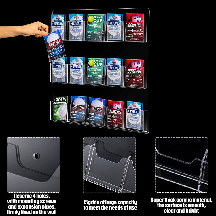 15 Pockets Clear Wall Mount Acrylic Business Tri Fold Brochure Pamphlet ...