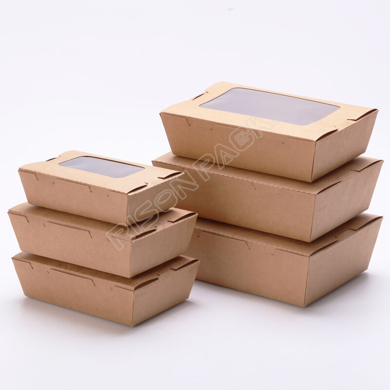 Coated Paper Lunch Box With Window Leak Grease Resistant Biodegradable ...