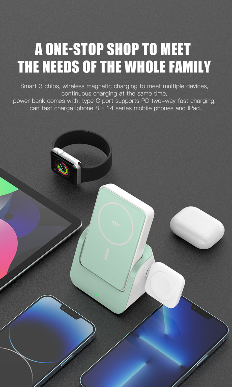 New Design 3 In 1 Magnetic Wireless Charger Stand For Universal Mobile ...