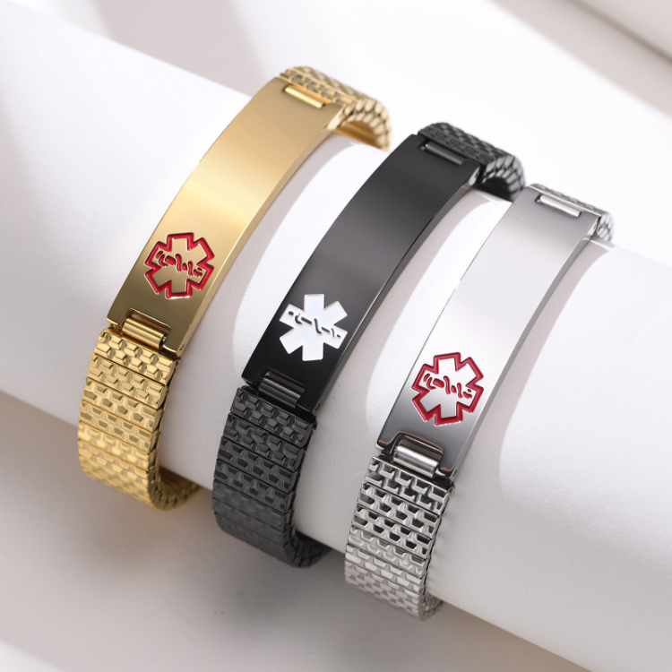 Women Men Bracelet Emergency First Aid Bangle Stainless Steel Engraved ...