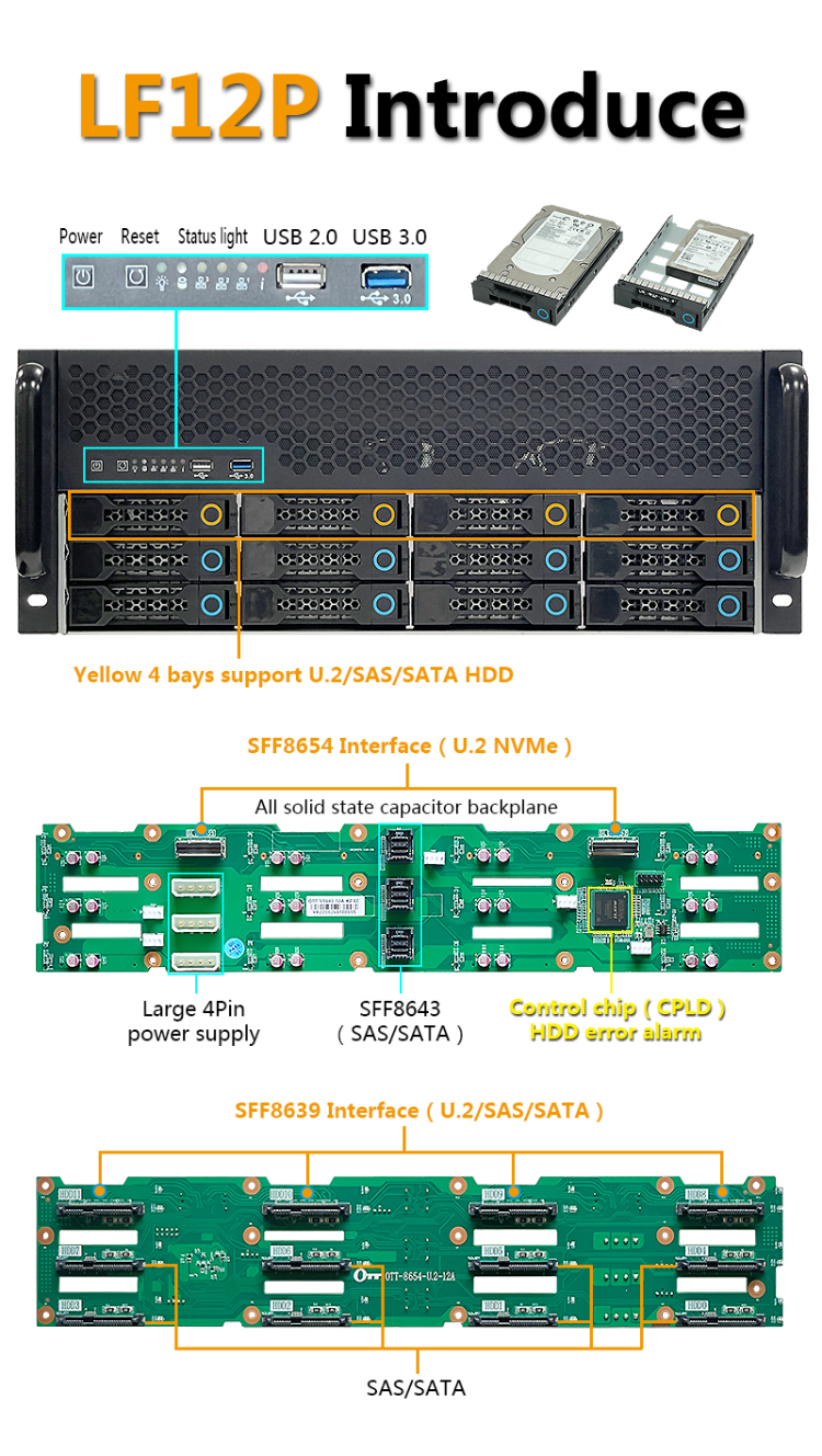Zhenloong 4 Gpu Server Rack Case 4u 11 Slot Pci 12 Bay Hard Drive Hot ...