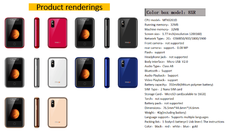 1.77 Inch Mini Mobile Phone Uniwa 8xr 2g Gsm Feature Phone Touch Screen ...