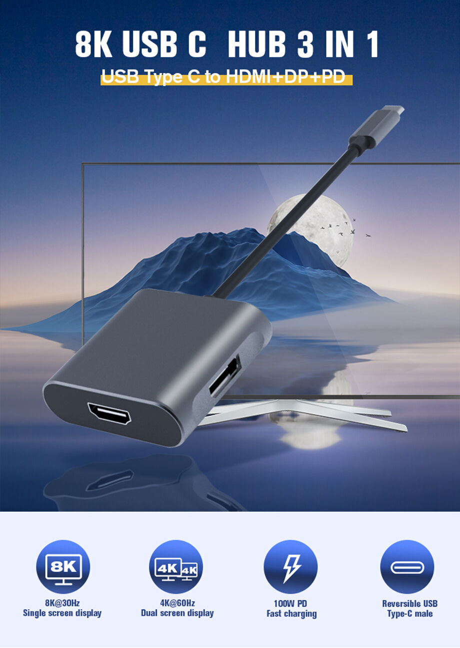 Aluminum Metal Shell Hdmi Dp 8k@30hz 4k@60hz Usb Hub Pd 100w Fast ...