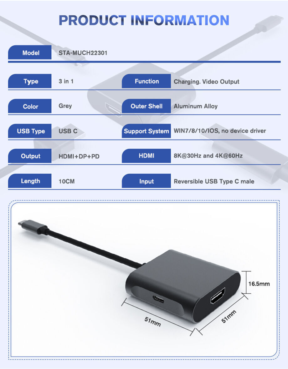 Aluminum Metal Shell Hdmi Dp 8k@30hz 4k@60hz Usb Hub Pd 100w Fast ...