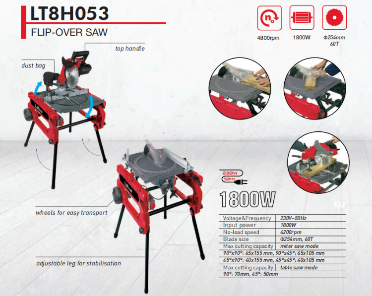 Lutool M1 Lt8h053 1800w Powerful 254mm Flip Over Saw Miter Saw Table ...