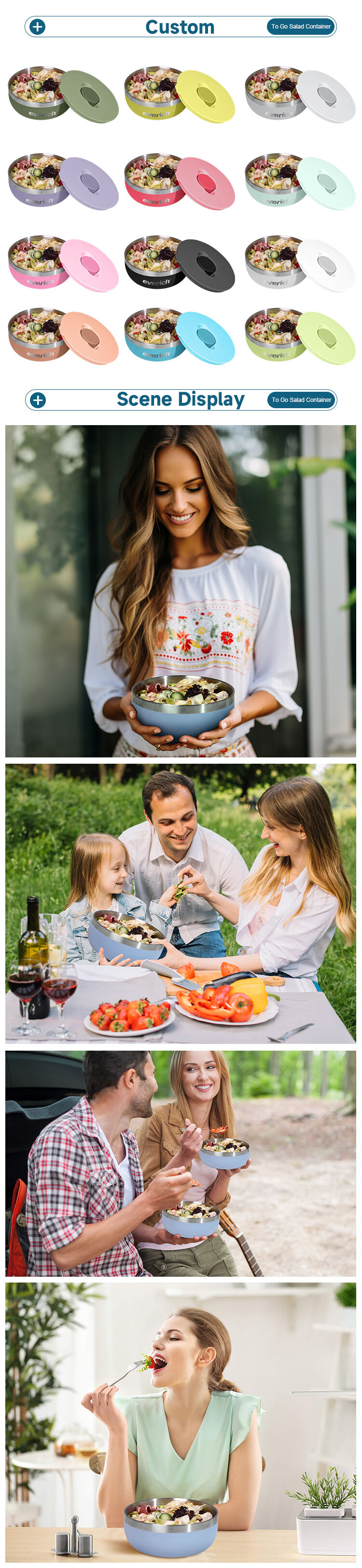 Food Grade 304 Stainless Steel Food Flask Leakproof Large Salad Bowl ...