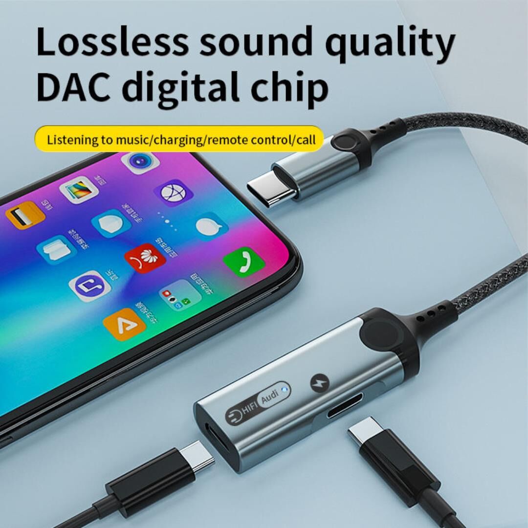 Metal 2 In 1 Type C Audio Jack Adapter Type C To Dual Type C Earphone ...