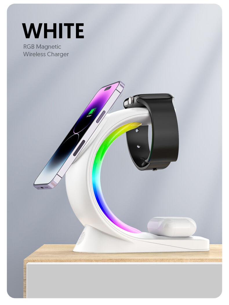 3 In 1 Magnetic Wireless Charger Stand With 6 Light Modes, Wireless ...