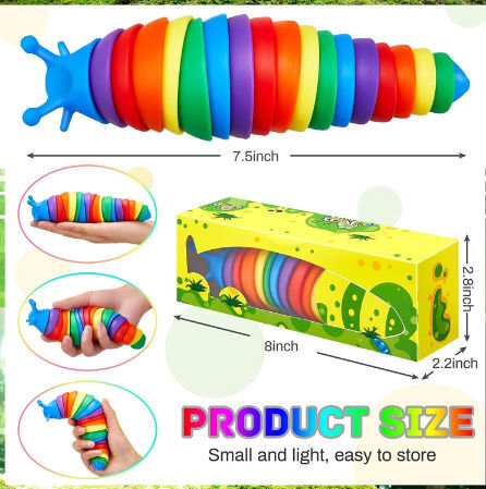 Non-toxic Pp Fidget Slug Toy Rainbow Finger Slug Sensory Slug Fidget ...