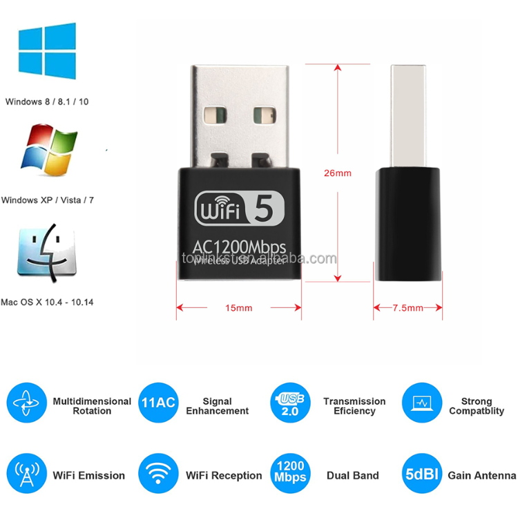 Toplinkst Hot Selling Nano 1200mbps Dual Band Wifi Dongle Realtek ...