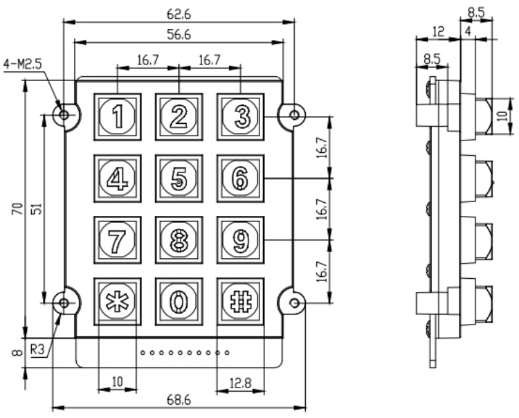 12 Keys Numeric Keypad/intercom Keypad/ Access Control System Keypad ...
