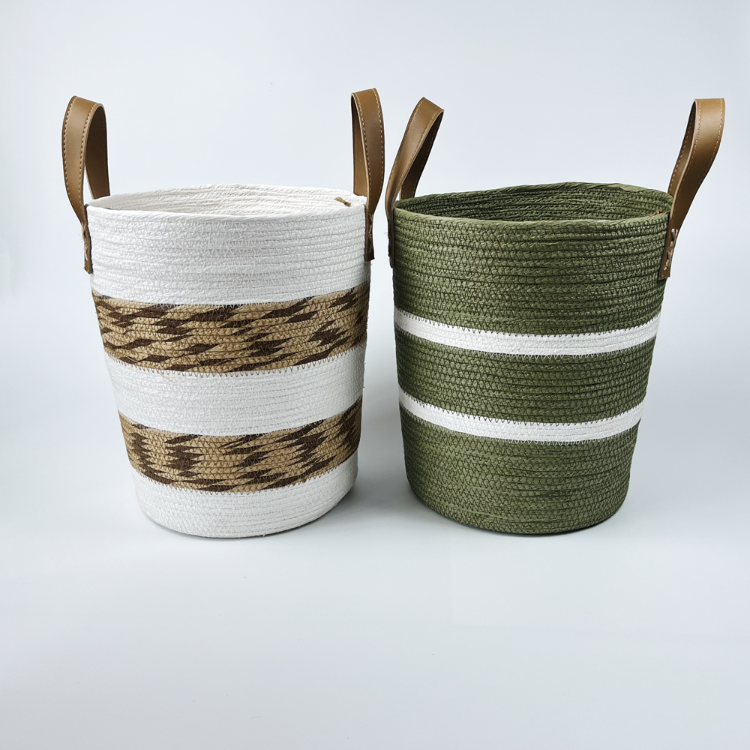 Decorative Handwoven Storage Basket With Handles Paper Rope Woven ...