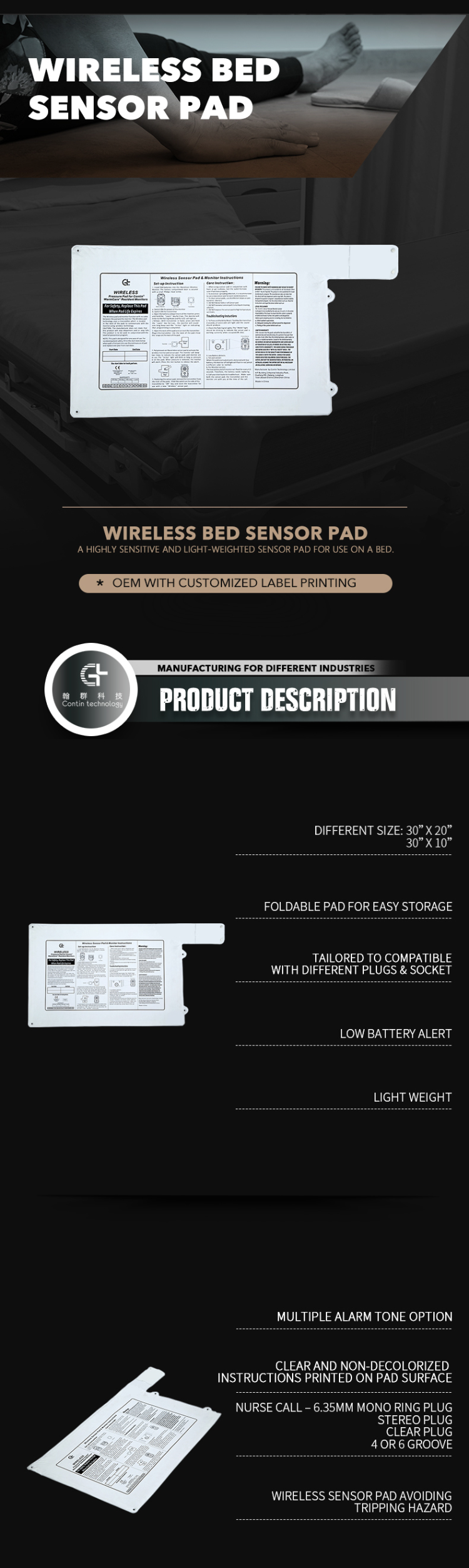Oem Pressure-sensing 30" X20" Fall Management Patient Monitoring System ...