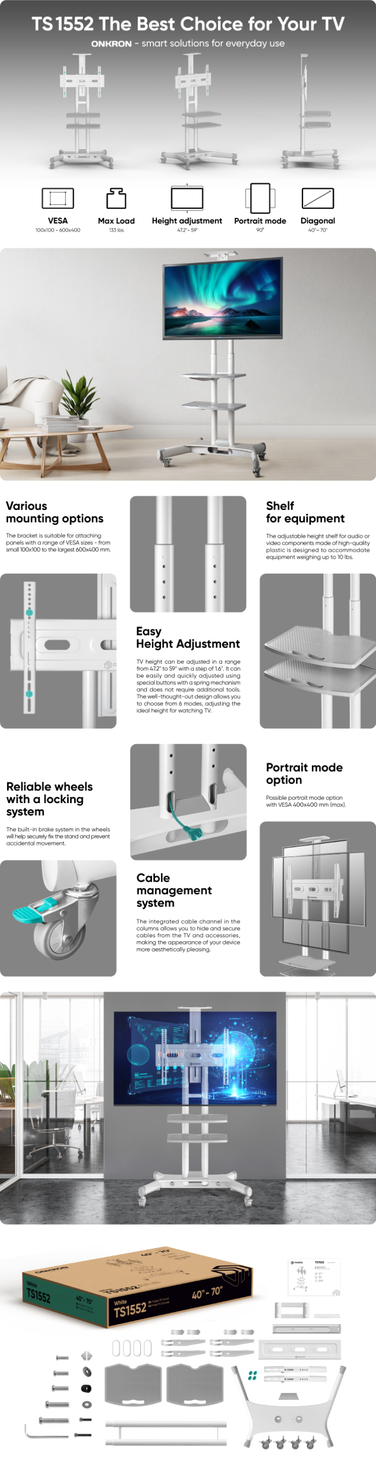Buy Wholesale United States Onkron Mobile Tv Stand For 40 - 70 Inch Lcd ...