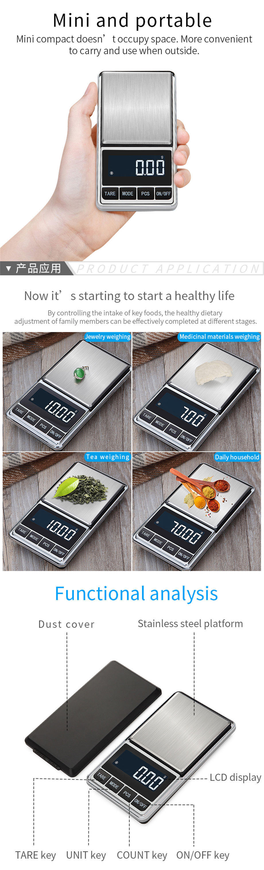 500g/0.01g Dogital Jewelry Scale Mini Lcd Stainless Steel Portable Gold ...