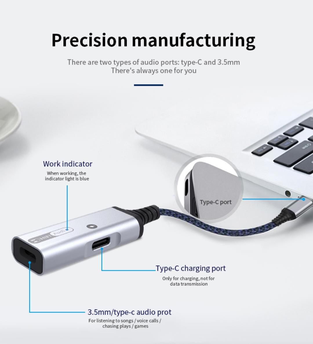 Buy Wholesale China Cell Phone Audio Adapter Usb C 2 In 1 Charging ...