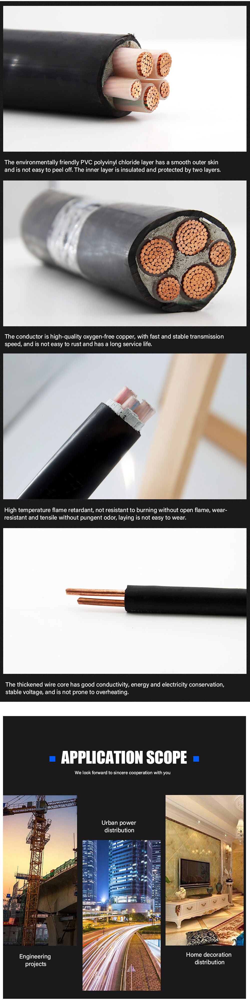 Customized 4-core Armored Power Cable 25mm 60mm 100mm 150mm Copper Core ...