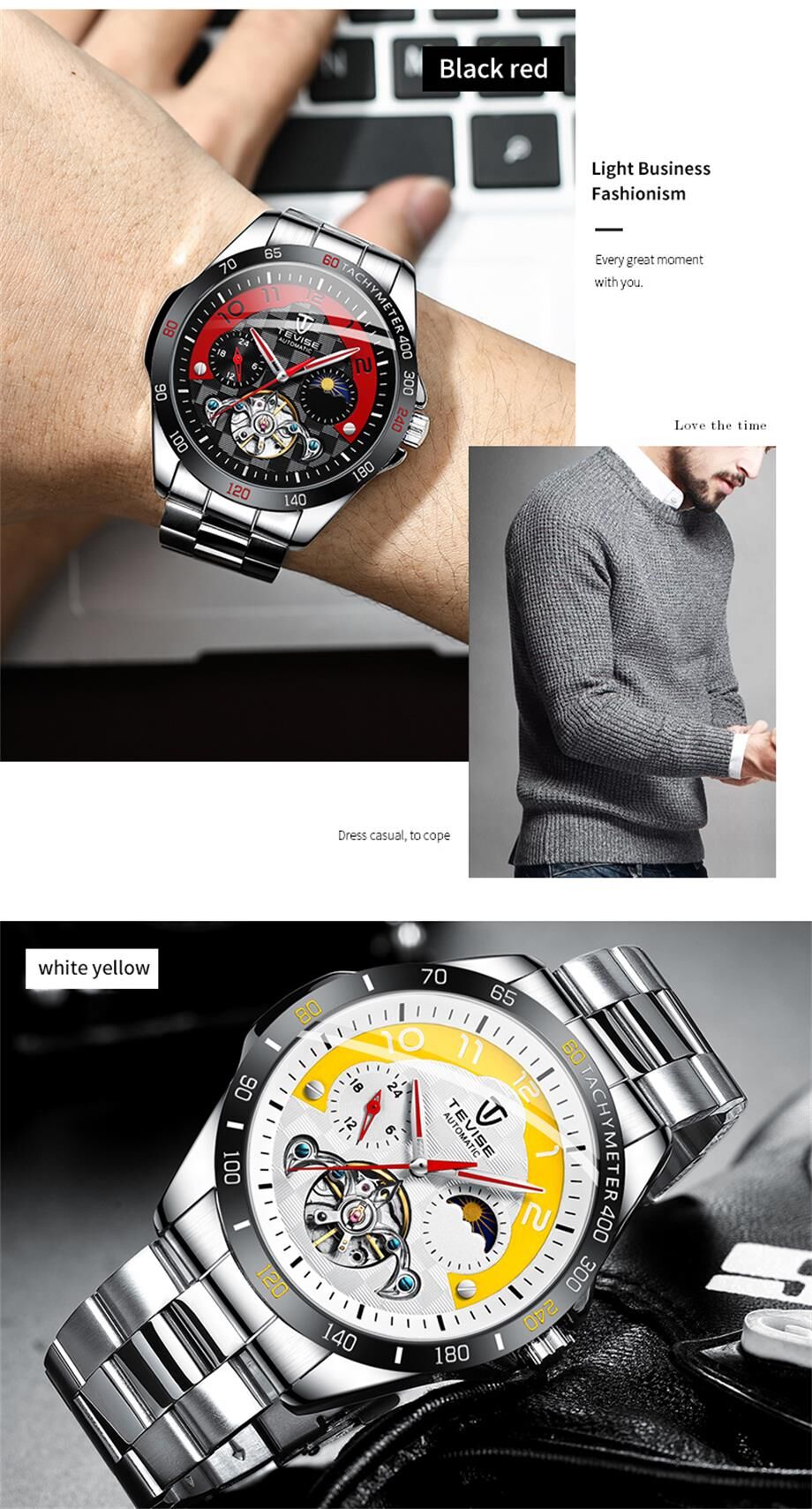 Tevise Steel Strap Wholesale Concept Korean Large Dial Men's Watch ...