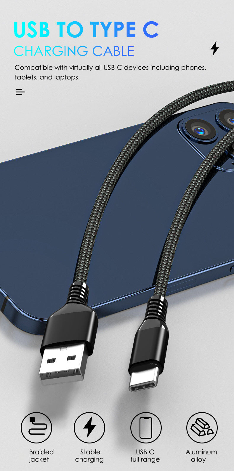 Buy Wholesale China 1m 2m Usb Data Fast Charging Cable 3a Usb C-type ...