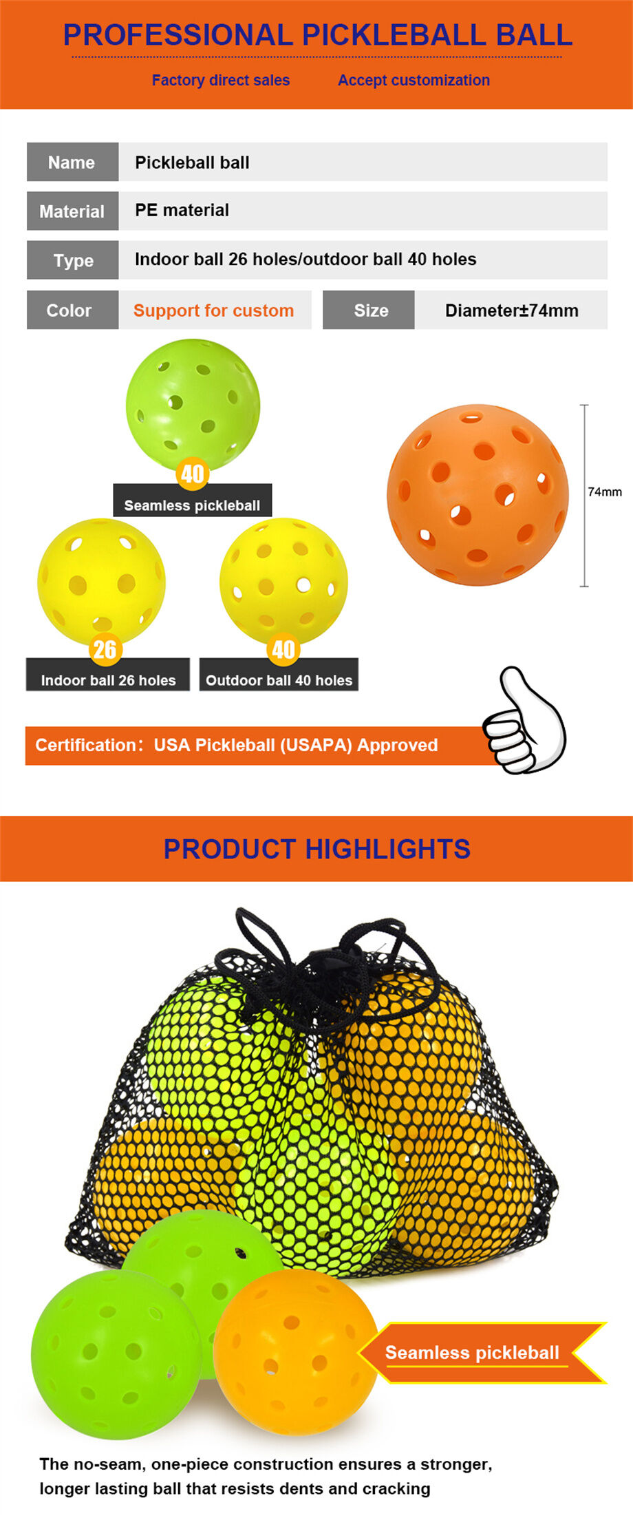 Buy Wholesale China Custom Pickleballs 26-hole 40-hole Usapa Approved ...