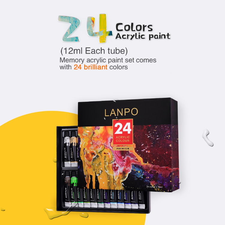 Lanpo Premium 24 Colors Acrylic Paint Set Student Quality Acrylic ...