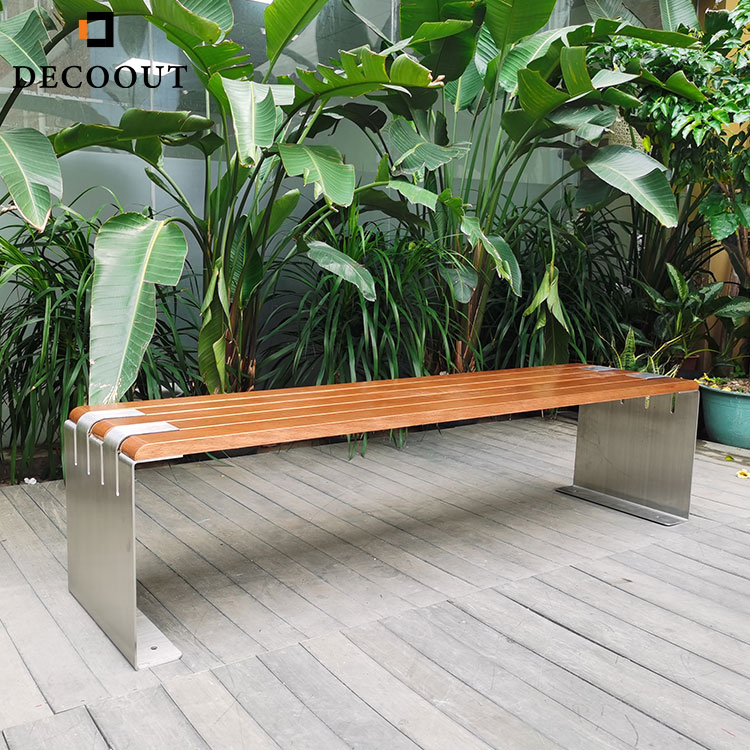 Metal Leisure Backless Street Wood Bench Outdoor Public Modern Waiting ...