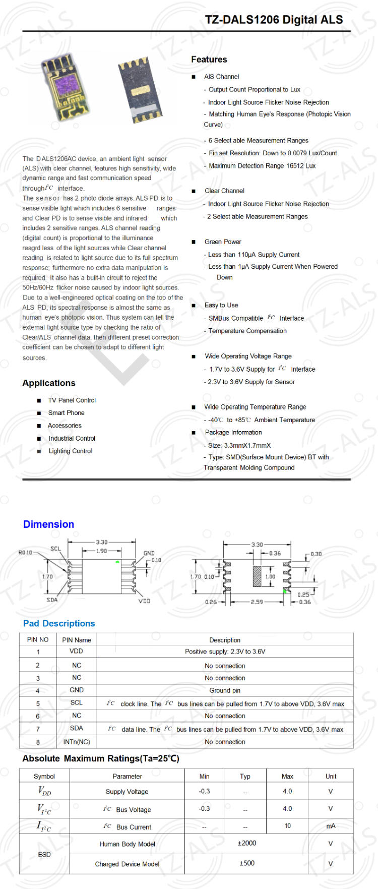 Buy Wholesale China Digital Ambient Light Sensor Smd1206 Size Digital ...