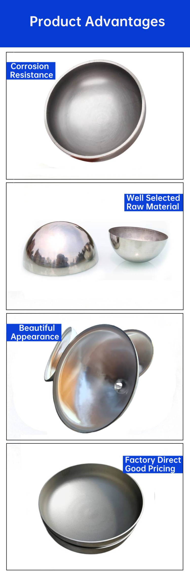 Aisi316 Stainless Steel Butt Welded Pipe End Cap Spherical Welded Pipe ...
